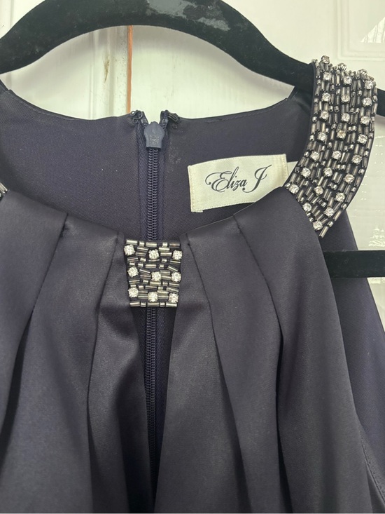 Eliza J | Dresses | Eliza J Midnight Navy Satin Dress With Beaded ...